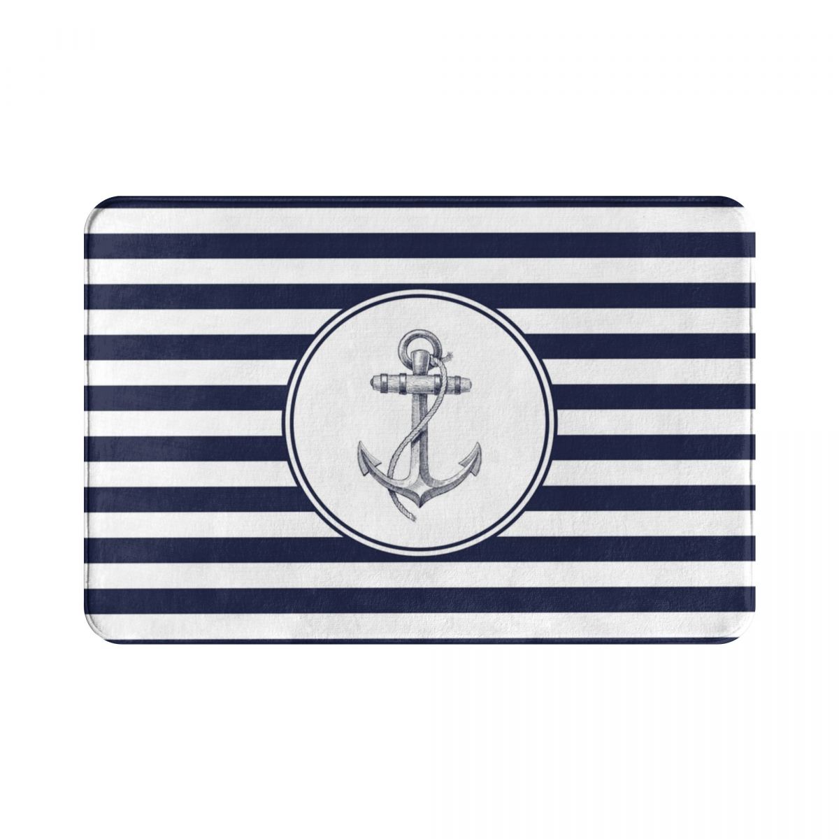 Anchor And Navy Blue Stripes Doormat Welcome Polye... – Grandado