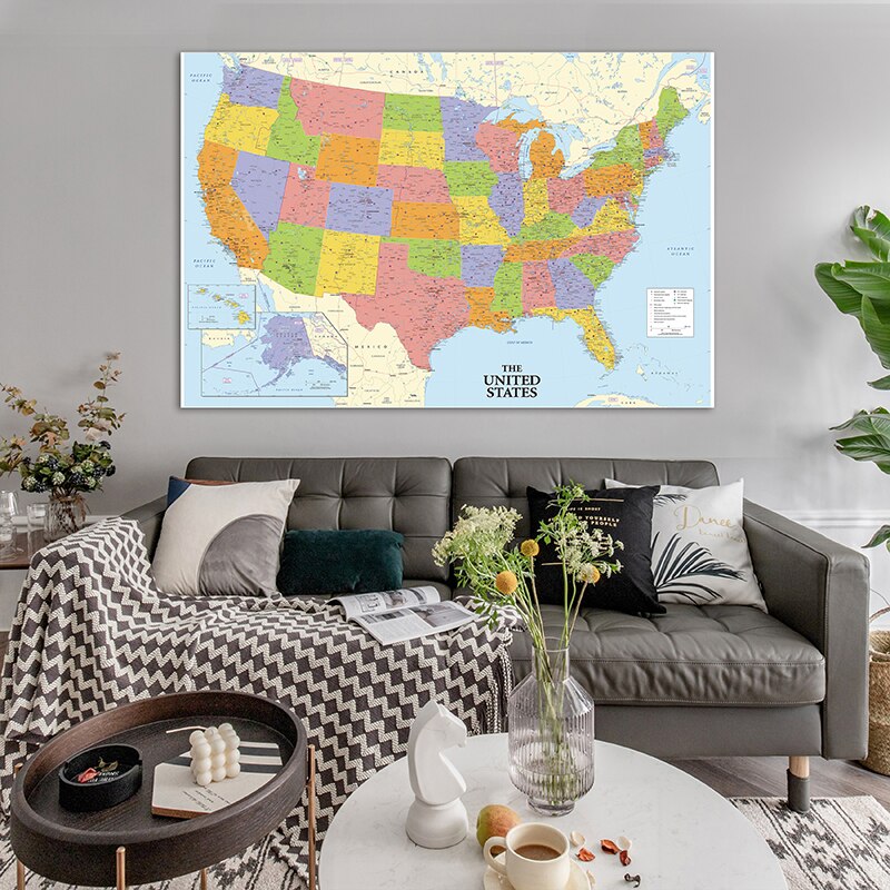 100*70cm Map of The United State Non-woven Canvas ... – Grandado