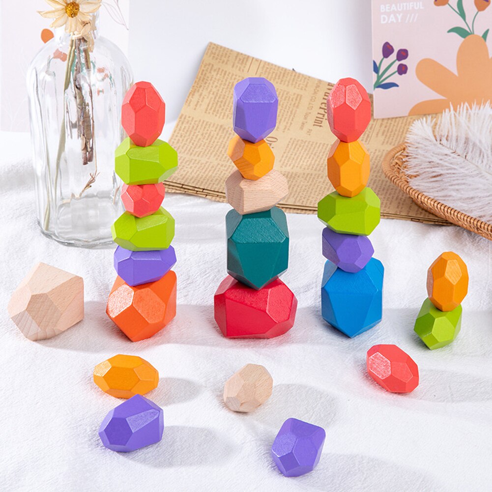 Wooden Stacking Stones Colorful Wood Stone Buildin... – Grandado