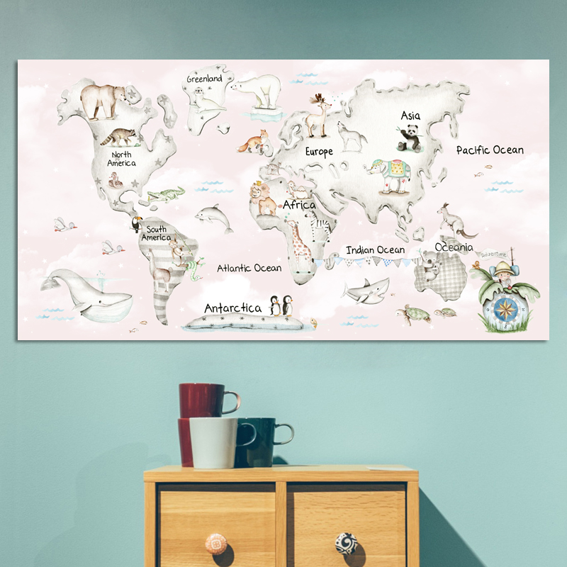 Colorful Carton Animal World Map Poster Size Wall ... – Grandado