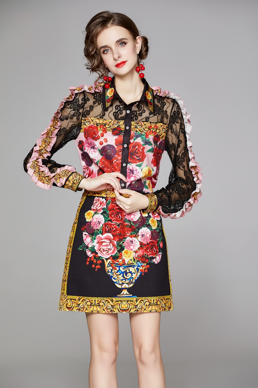 Summer Runway 2 Piece Womens Set Rose Baroque Prin... – Grandado