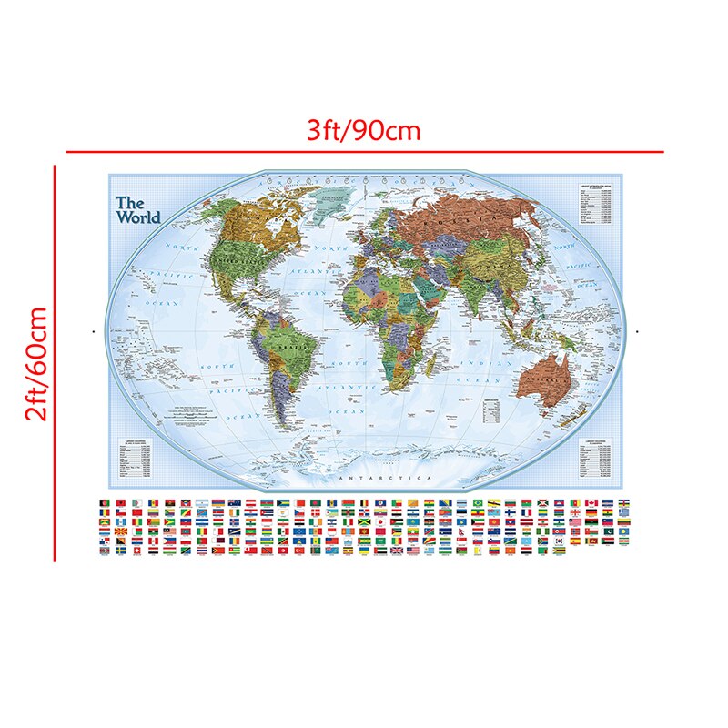 90*60cm The World Map Wall Decorative Posters Canv... – Vicedeal