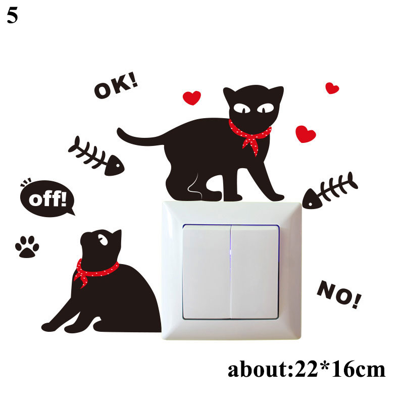 Cartoon Switch Stickers On The Wall Cute Cat Wall ... – Grandado