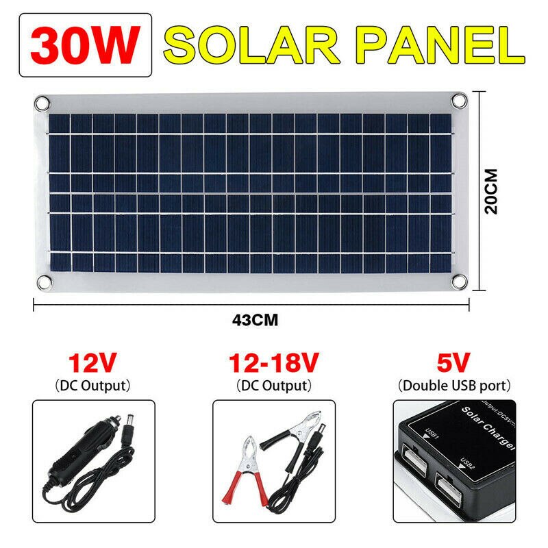 Wenxing Flexibele 12V 30W Dual Usb Solar Panel + 4... – Vicedeal