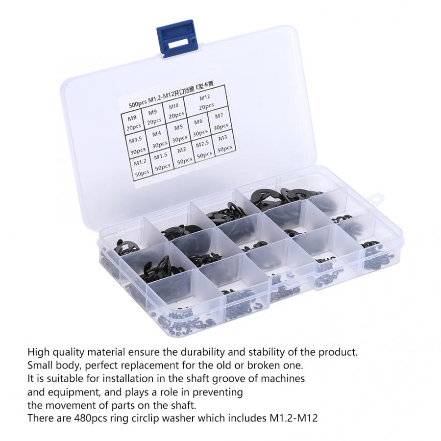 E Type Clip 480Pcs Ring Circlip Washer Black M1.2-... – Grandado
