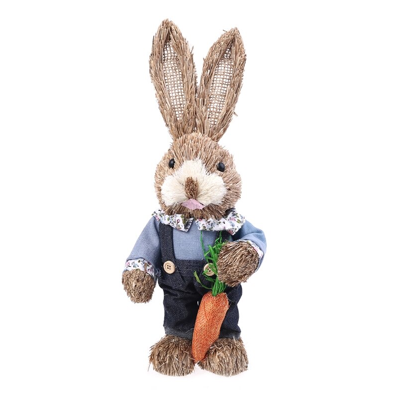 14" Artificial Straw Bunny Standing Rabbit with Ca... – Grandado