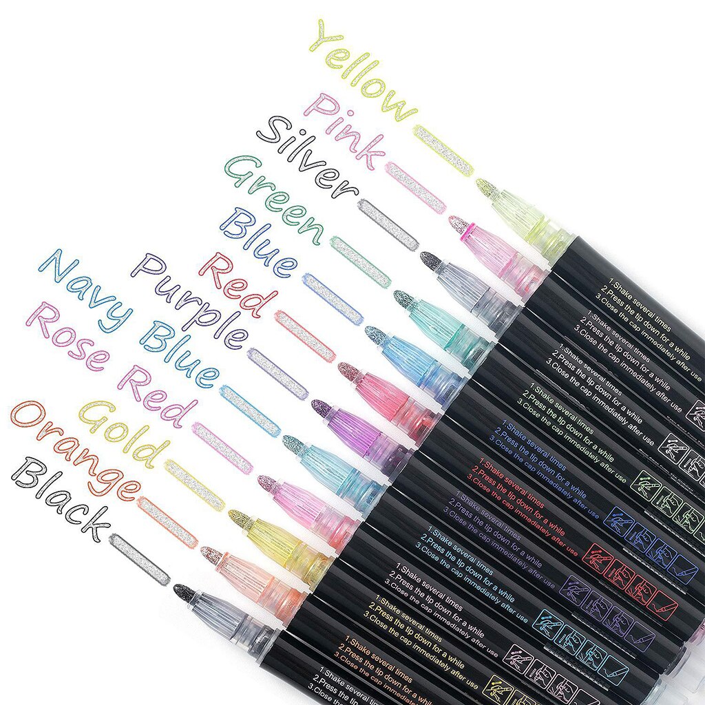 12Colors Metallic Double Line Pens Writing Drawing... – Grandado