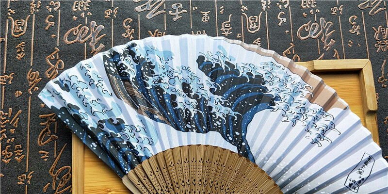 Japanese hand Fan Ukiyoe Surfing Sea Wave Kanagawa... – Grandado