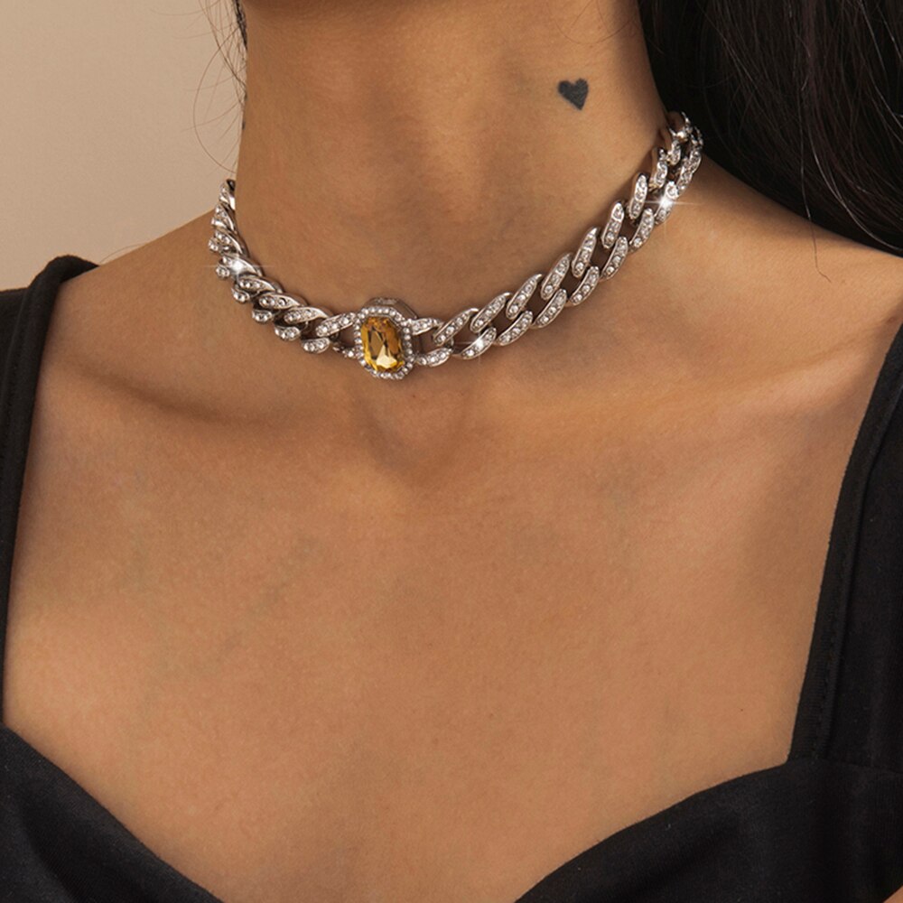 Multi Color Rhinestone Choker Necklace Jewelry Col... – Grandado