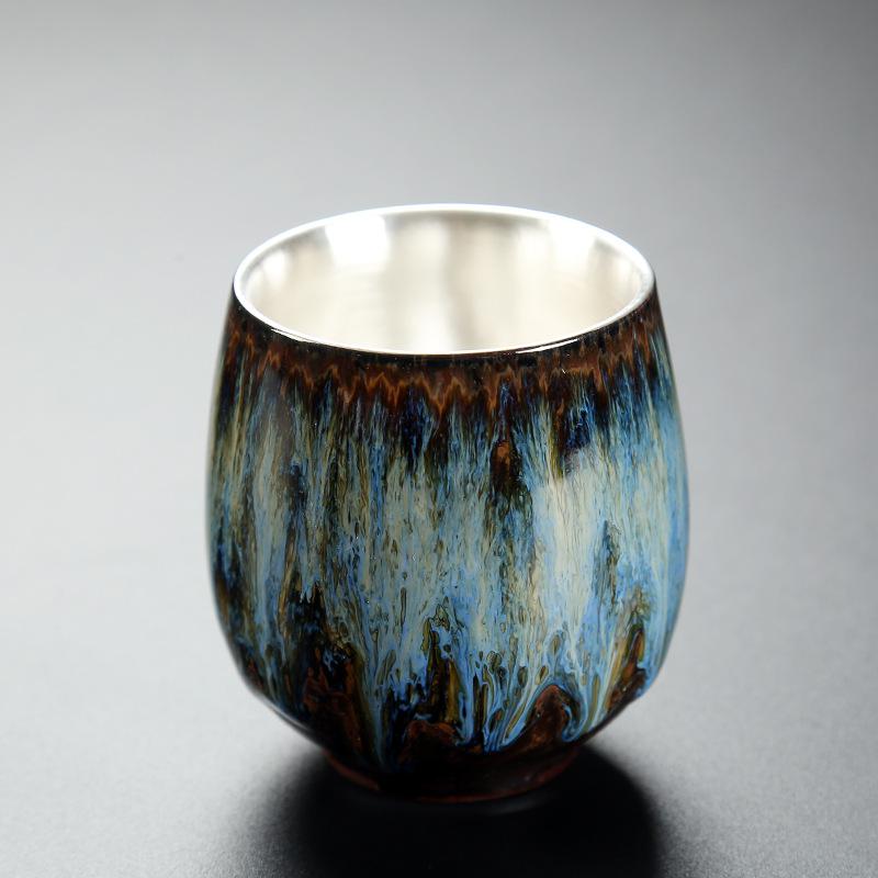999 Sterling Silver Teacup Water Cup Ceramic Large... – Vicedeal