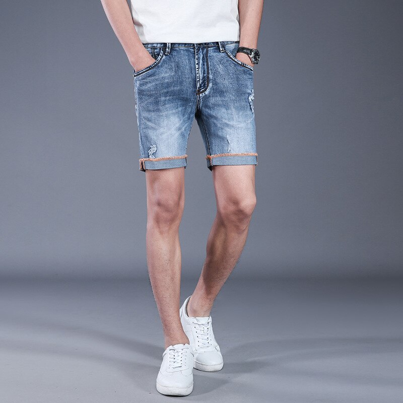 Heren Ademend Hoge Stretch Denim Shorts Mannelijke... – Grandado