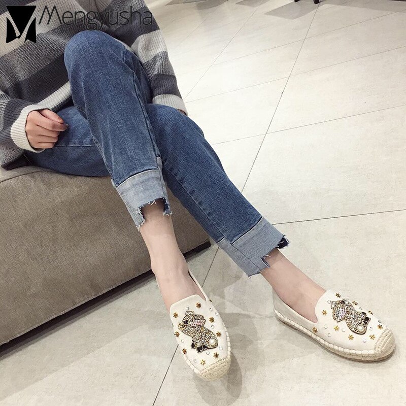 Cute Beading rhinestone pig flats ladies pearl riv... – Grandado