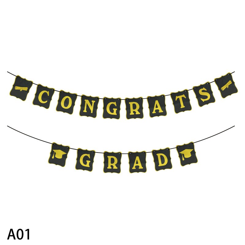 1Pcs Congrats Grad Brief Banner Zwarte Goud We Zij... – Vicedeal