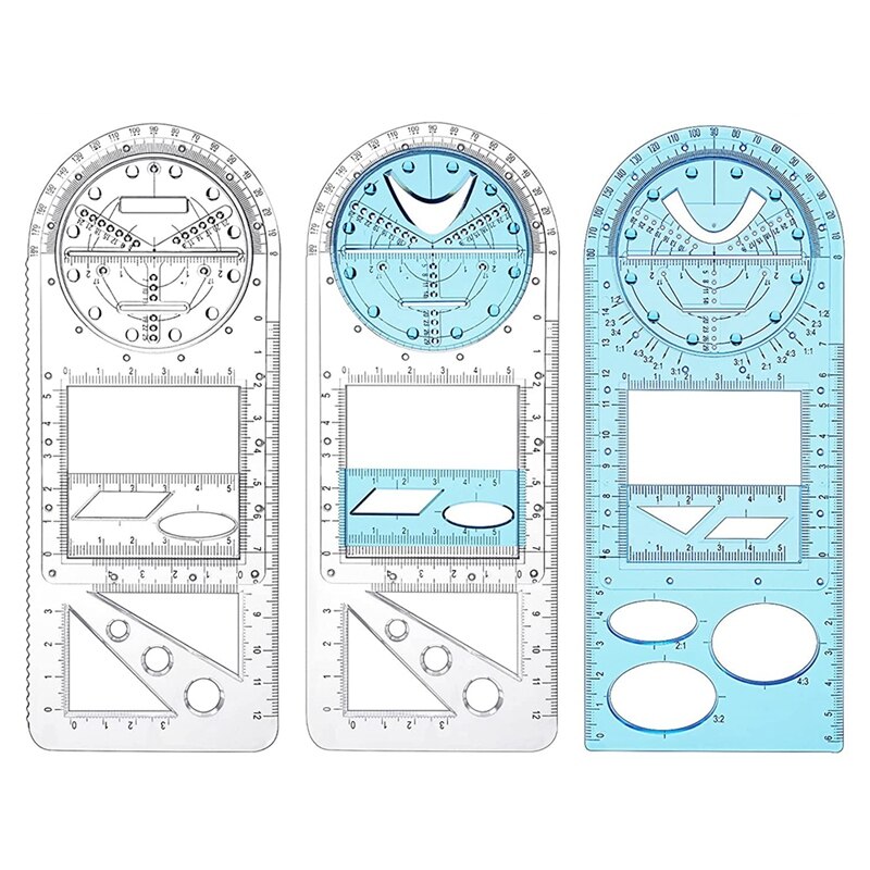 3 Pieces Multifunctional Geometric Ruler Sets Math... – Vicedeal