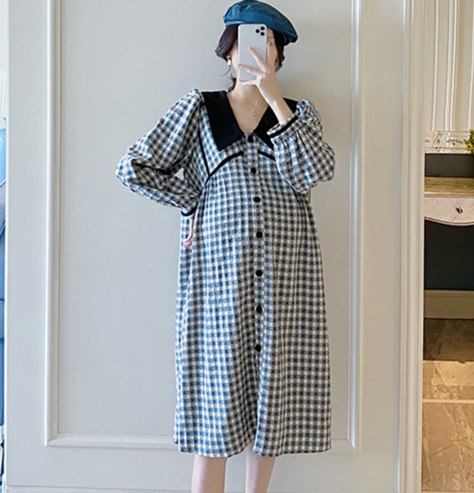3302# 2022 Spring Korean Plaid Maternity Dress Chi... – Grandado