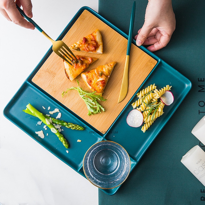 Ceramic Western Plate Grid Plate Household Square ... – Grandado