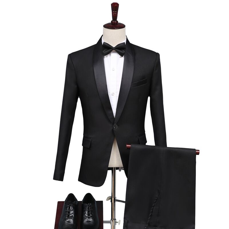 Men Stylish Black Suits Stage Singer Wedding Groom... – Grandado