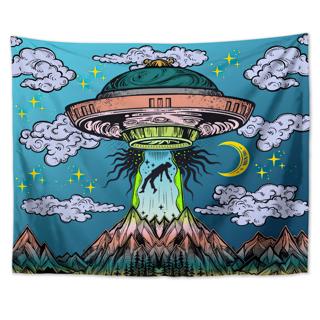 UFO Tapestry Wall Hanging Psychedelic Alien Hippie... – Grandado