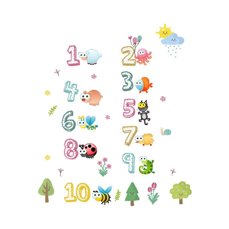 Animal Number Cartoon Wall Sticker Children Room K... – Grandado