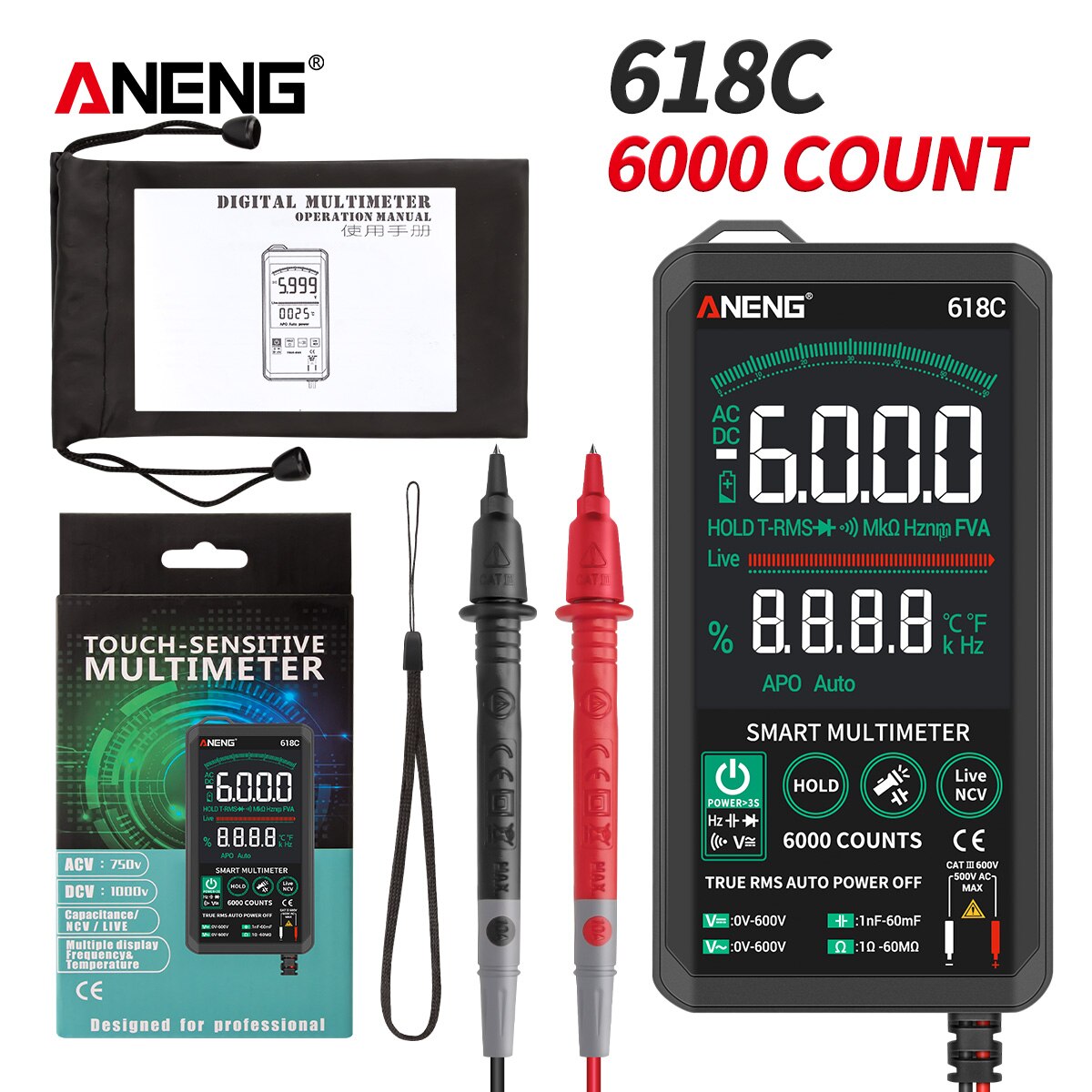 ANENG 618A 618B 618C NCV Digital Multimeter Tester... – Grandado
