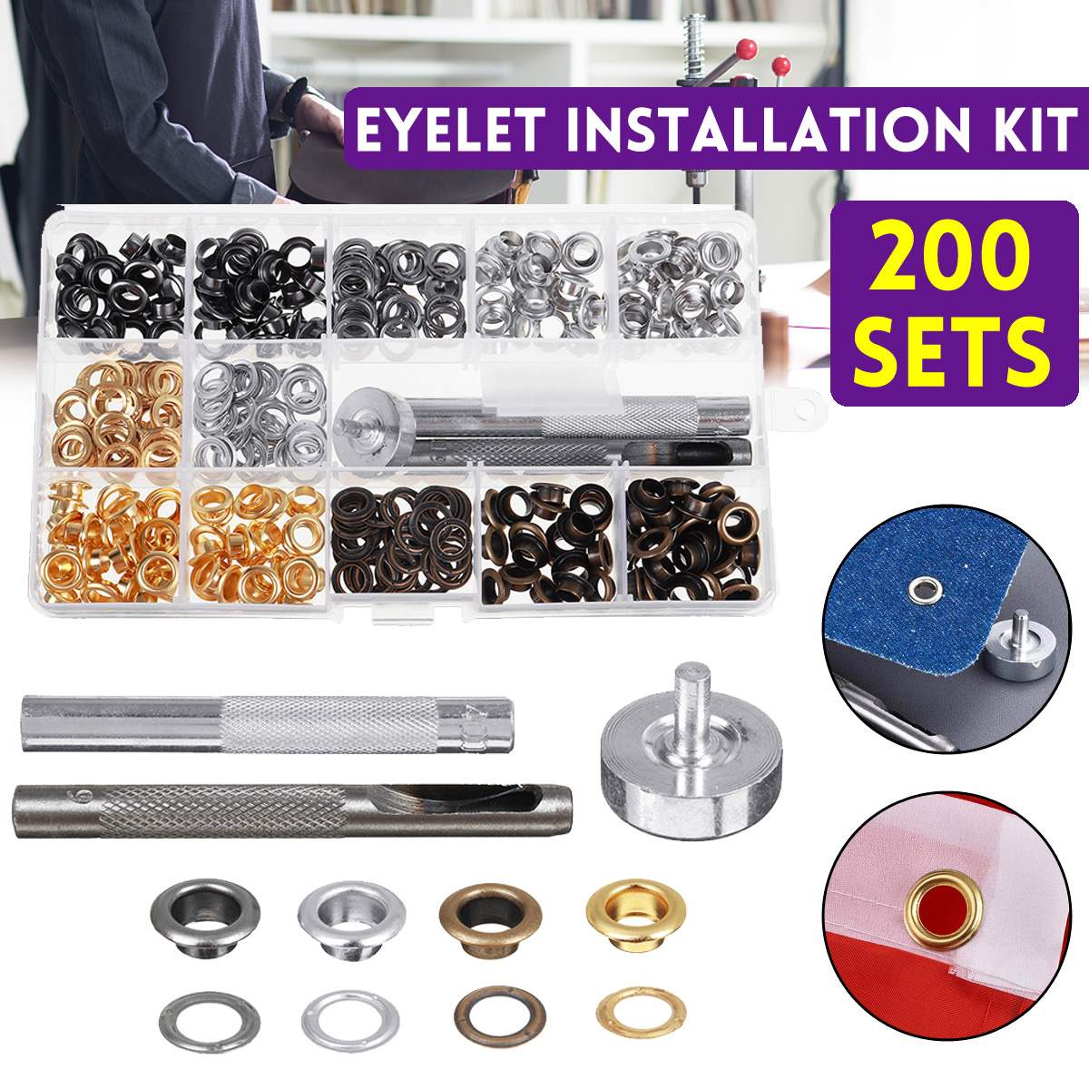 200Sets Grommet Kit,Grommet Setting Tool Metalen O... – Grandado
