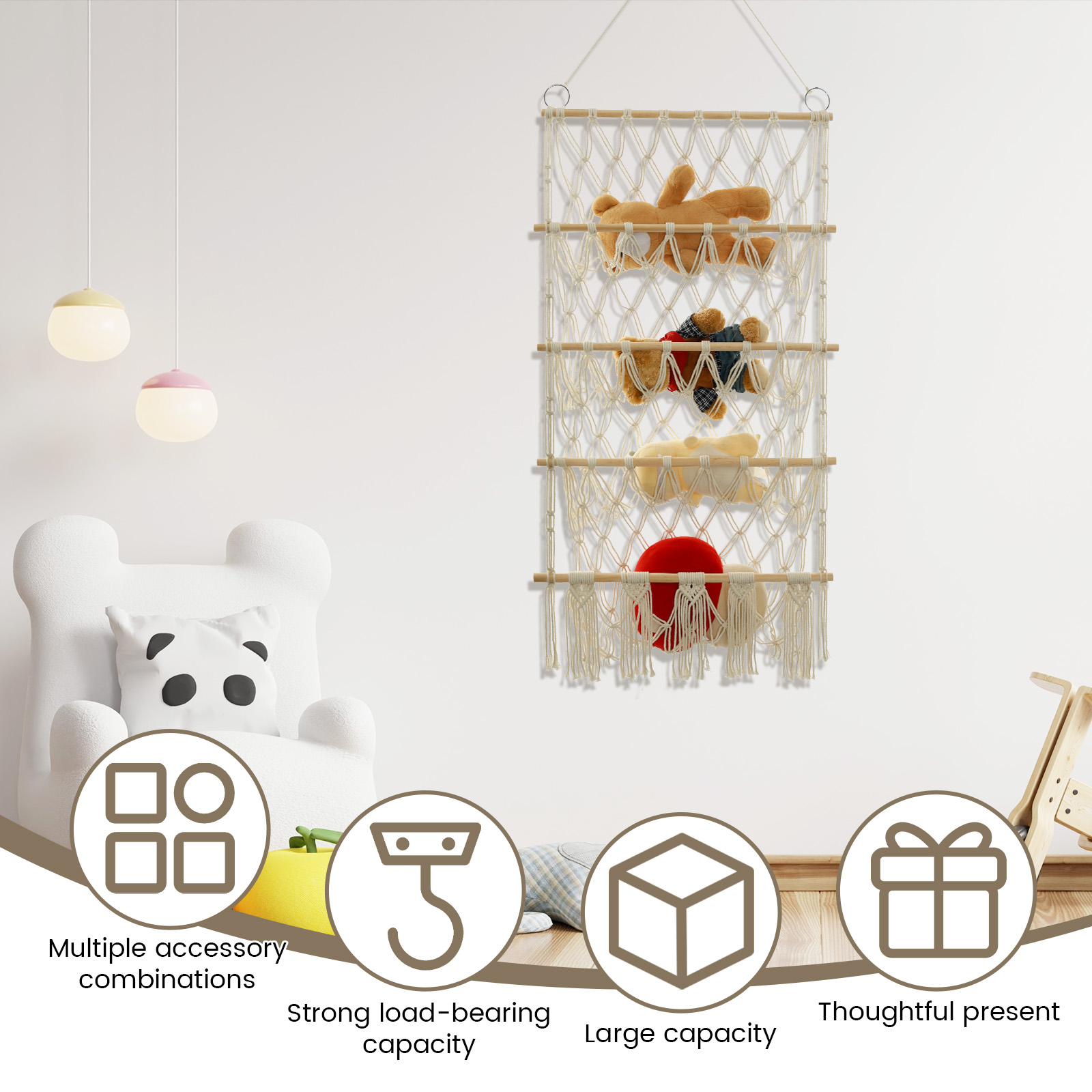 4 Tiers Toy Net Stuffed Animal Storage Hammock Cut... – Grandado