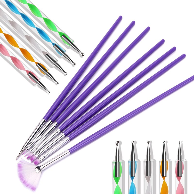 Nail Art Tools Set 7 Purple Brushes and 5 Double E... – Grandado