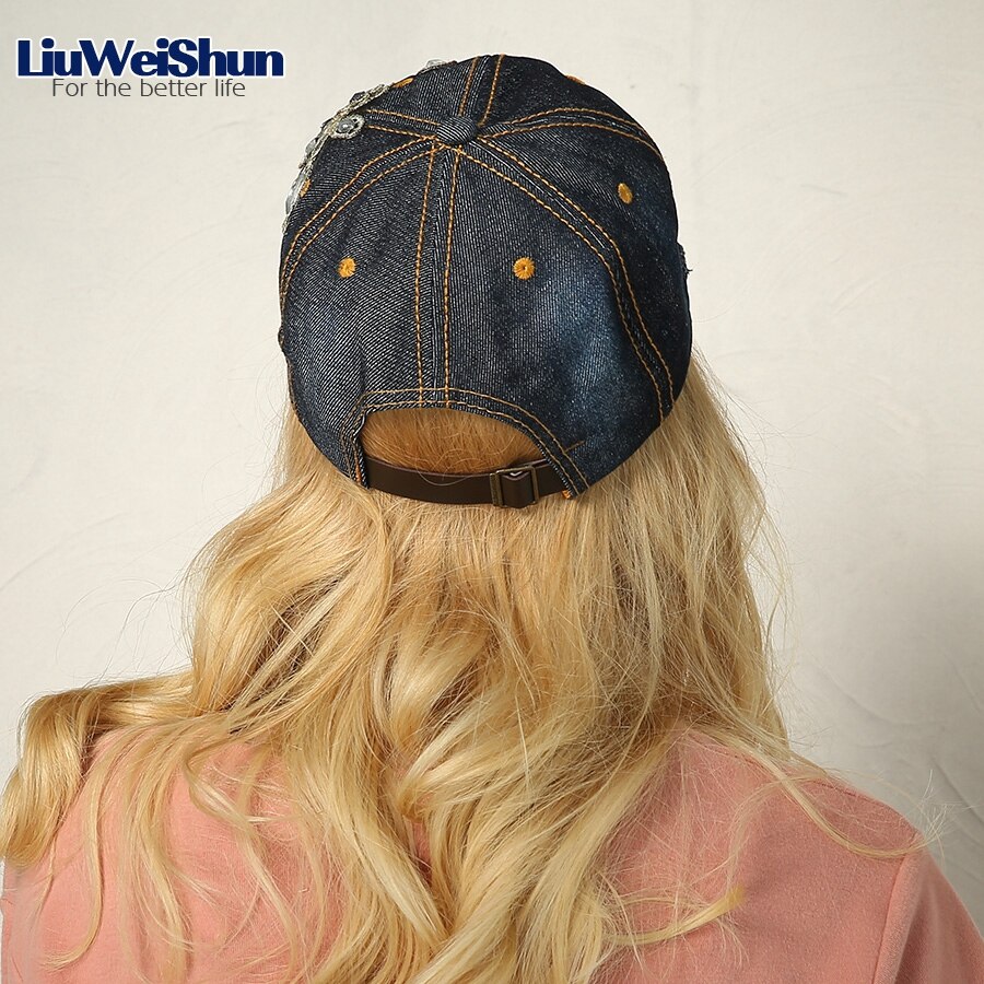 LiuWeiShun Rhinestones Flowers Denim Baseball Cap ... – Grandado