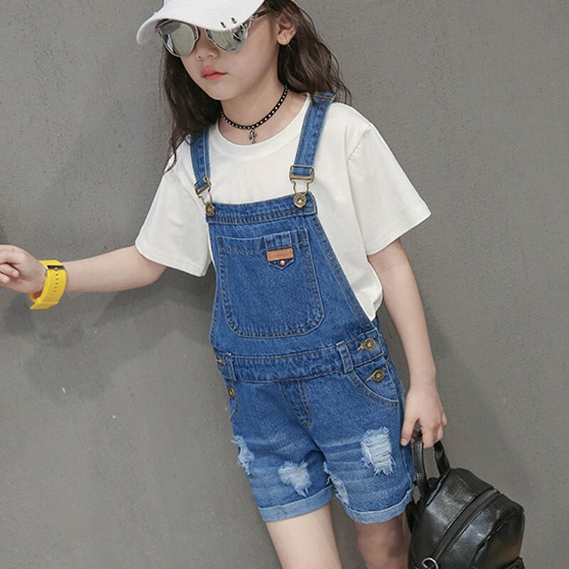 Children Denim Overalls For Girls Ripped Jeans Sho... – Grandado