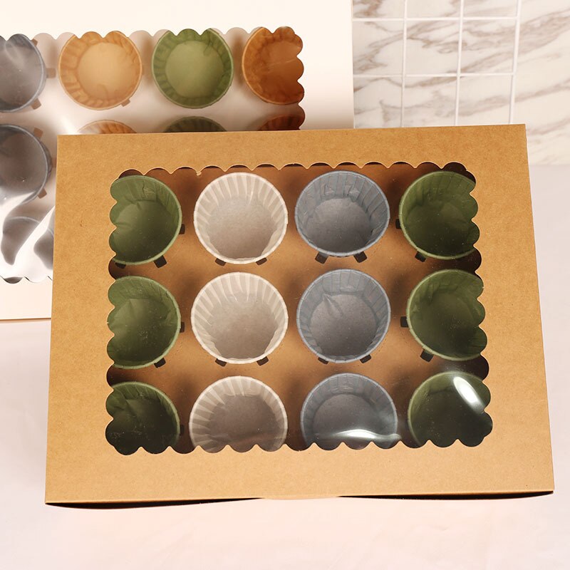 12 trays Muffin Cup Packaging Box Kraft Liner Boar... – Grandado
