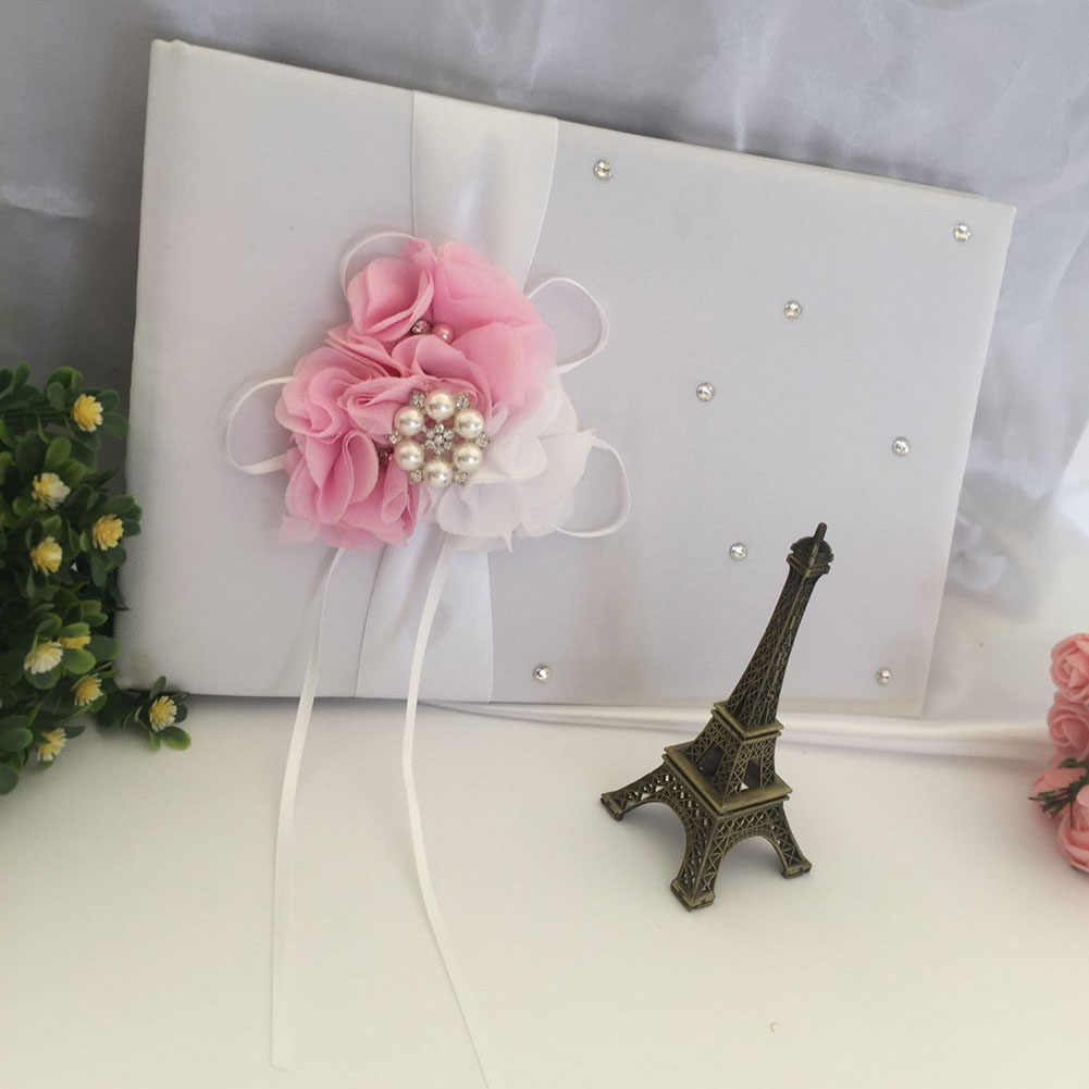 White Satin Flower Wedding Guest Book Signing Pen ... – Grandado