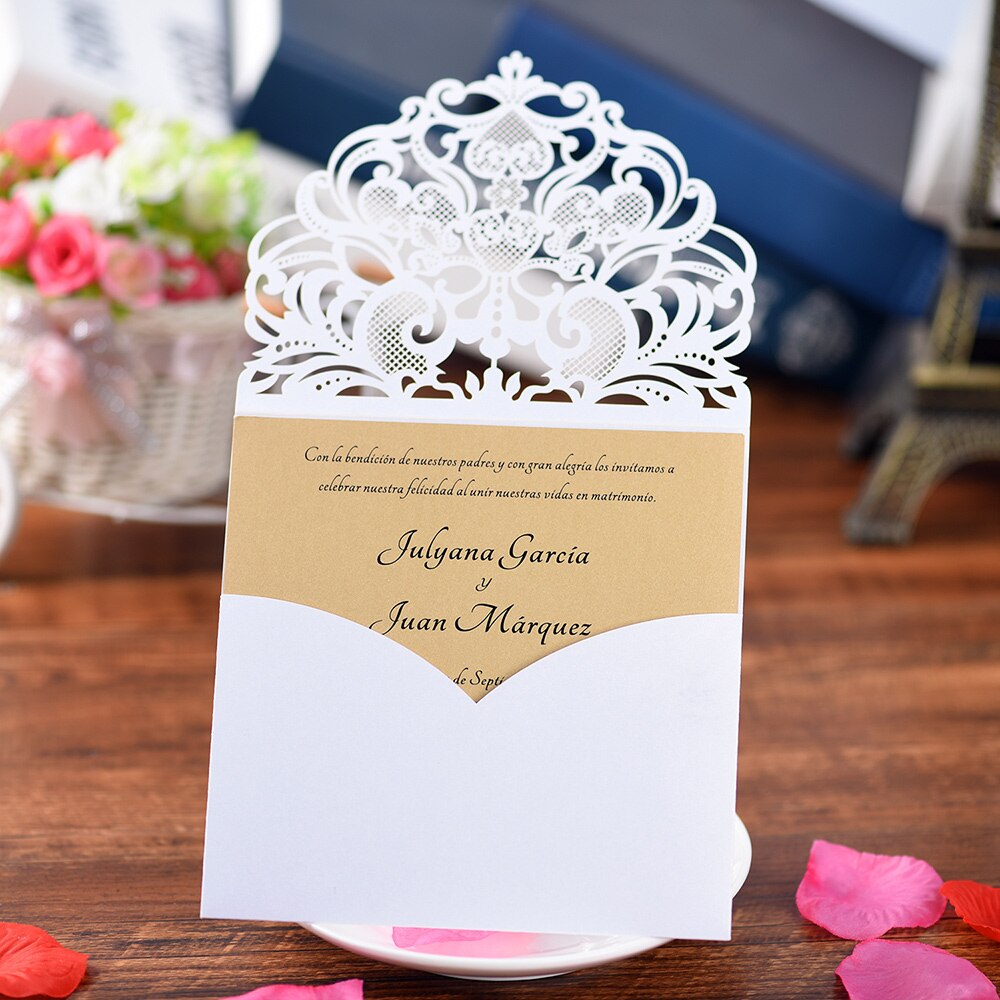 10pcs Pearl Paper Floral Wedding Invitations Cards... – Grandado