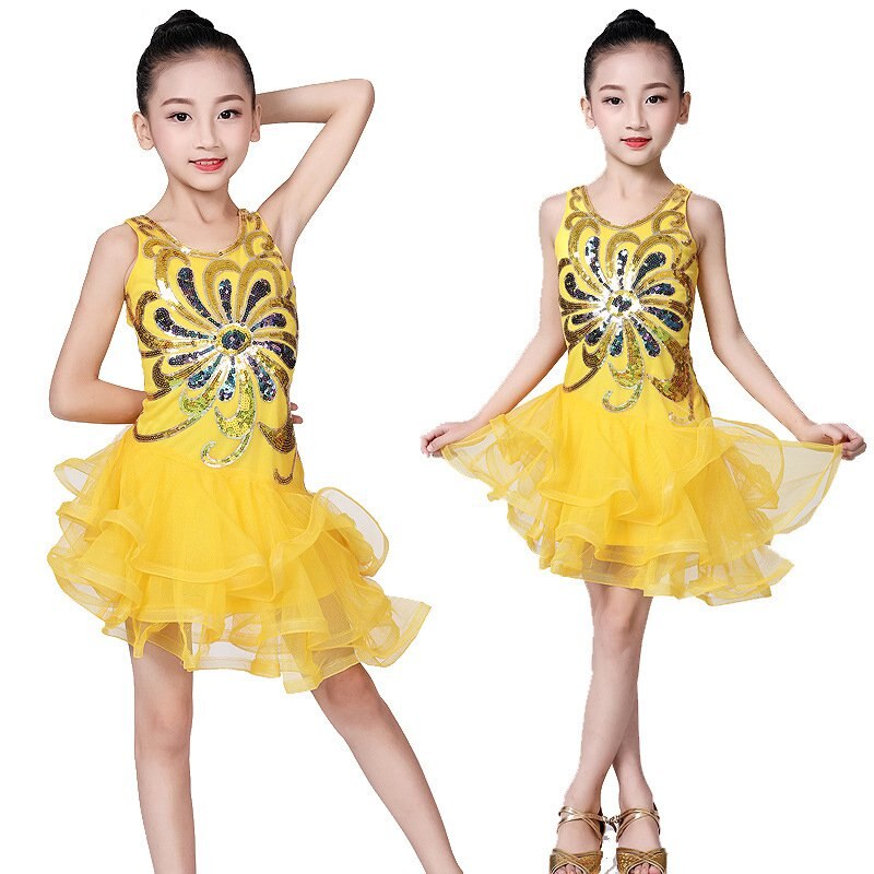 Children's Girl Dance Dress Solid Sequins Mid Mesh... – Grandado