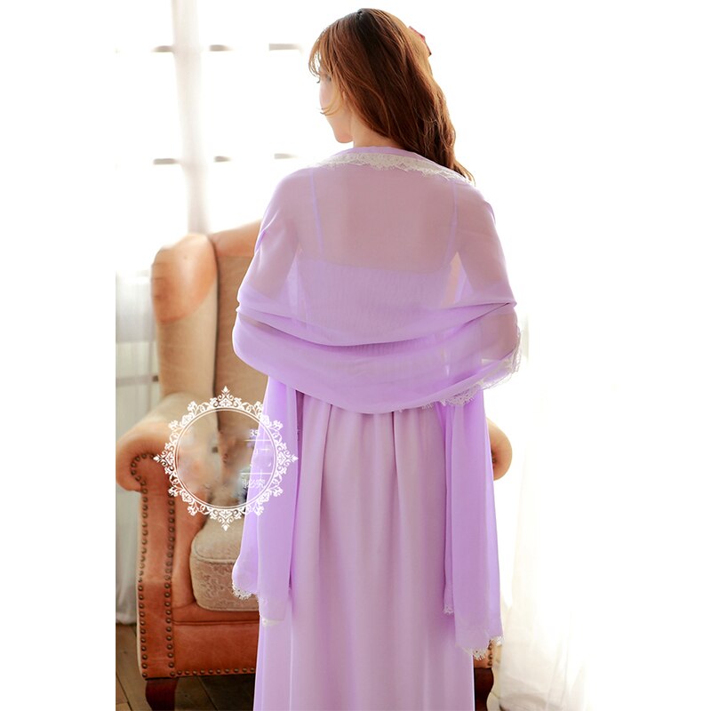 Lång chiffong bolero stal spets kant aftonklänning... – Vicedeal