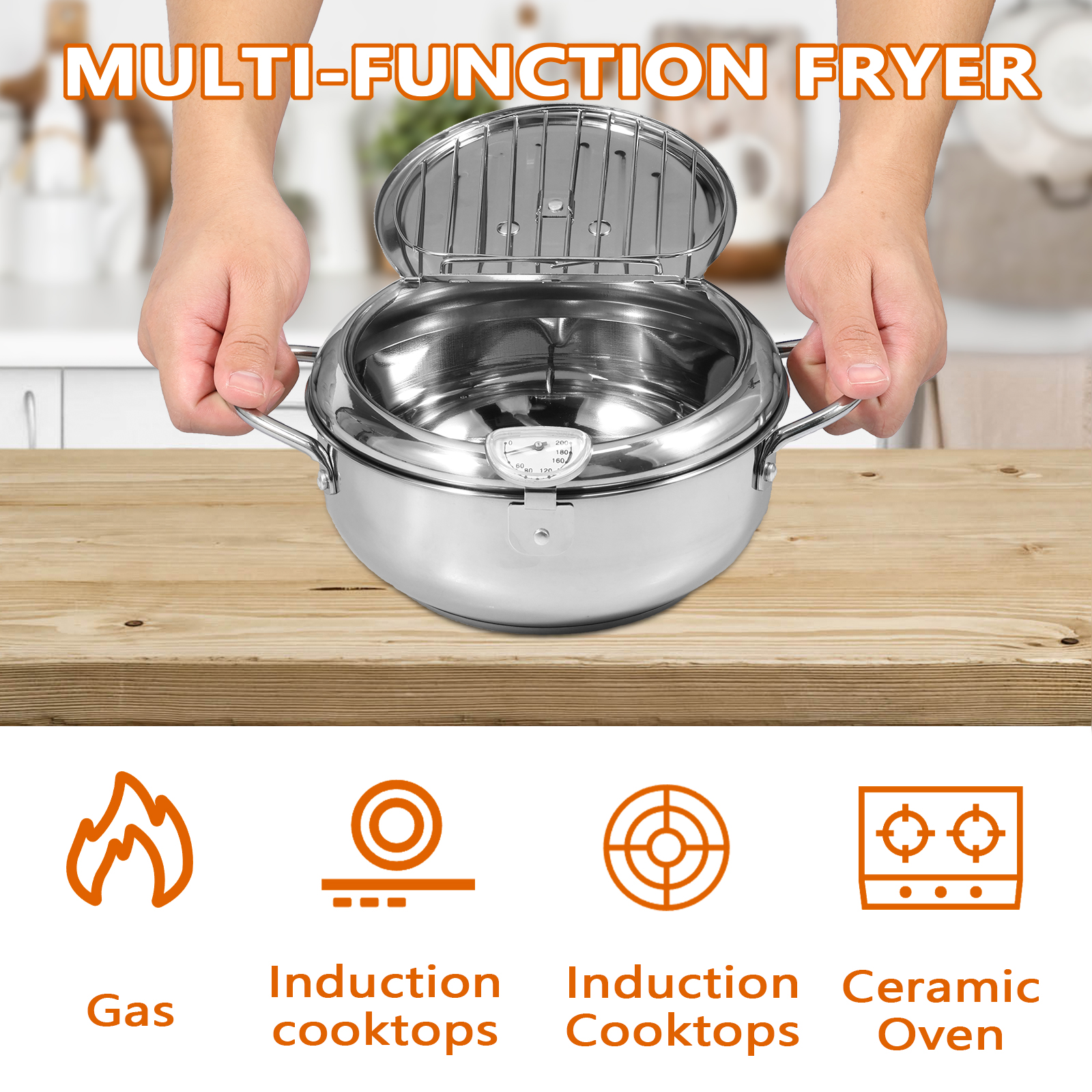 Deep Fryer Pot with Strainer Basket and Thermomete... – Grandado