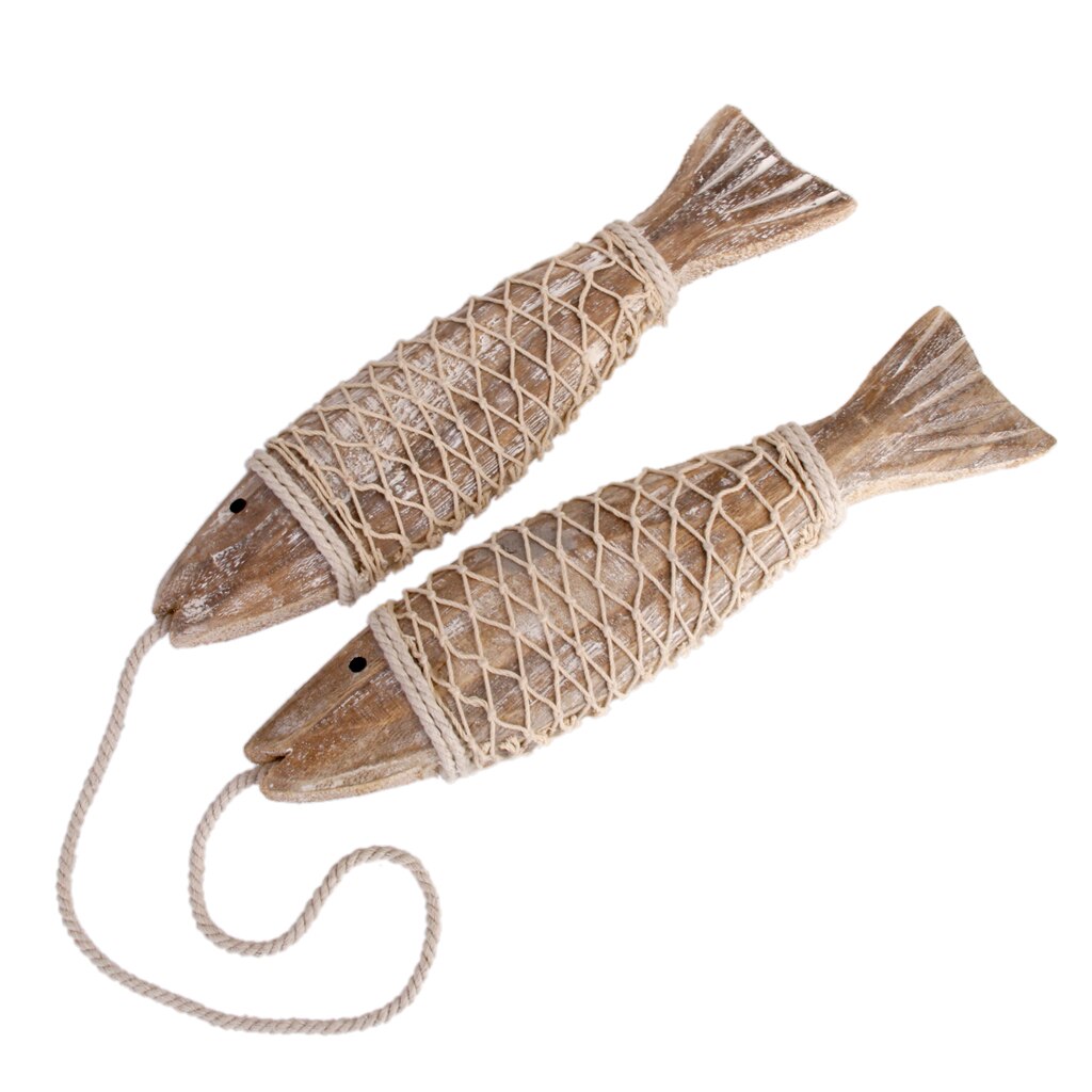 Chic Coastal Hand Carved Wooden Fish Marine Fish W... – Vicedeal