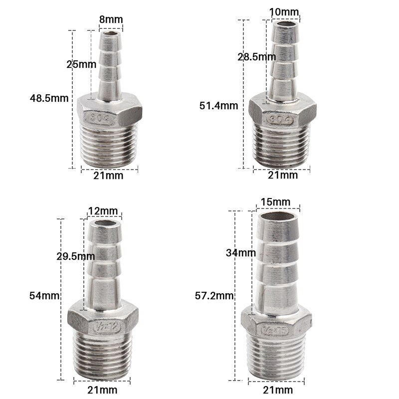 Homebrew 304 Edelstahl 1/2 "MPT Hexagon Schlauch Widerhaken 8mm 10mm ...
