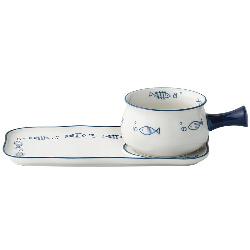 Ceramic Plate Bowl Set Cute Fish Pattern Breakfast... – Grandado