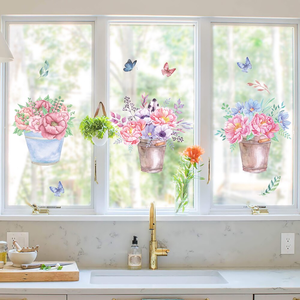 Potted plant wall stickers four seasons universal ... – Grandado