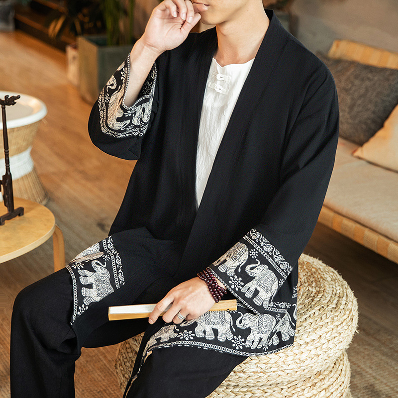 Japanese kimono cardigan men haori yukata male sam... – Grandado