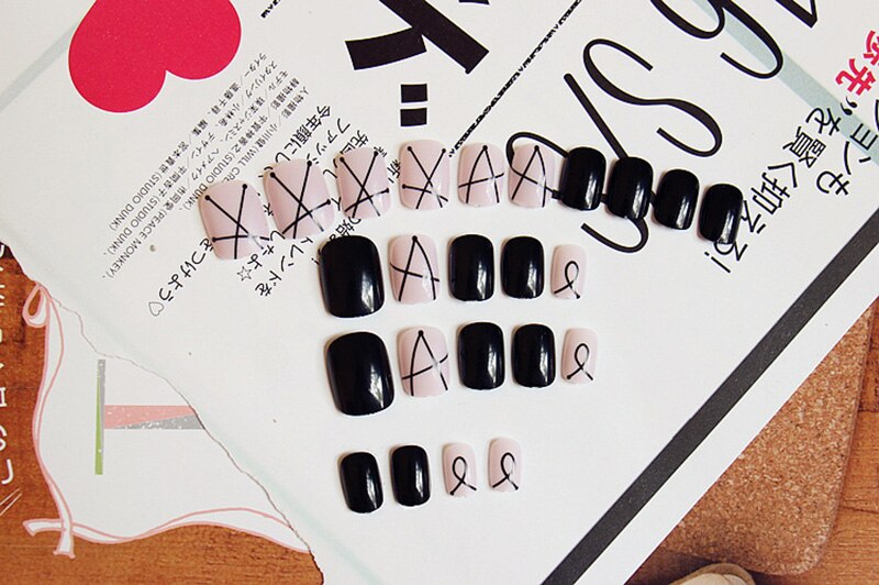 24 Pcs/Set Solid Milk Pink Black Nail Tips Acrylic... – Grandado