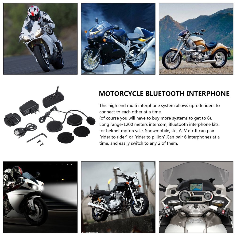 V6 Helmet Intercom 6 Riders 1200M Motorcycle Inter... – Grandado