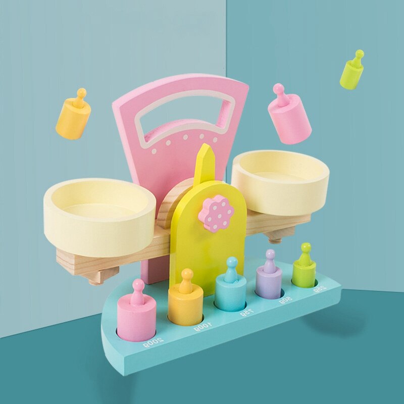 Wooden Balance Scale Toy with Weights for Kids Ear... – Vicedeal