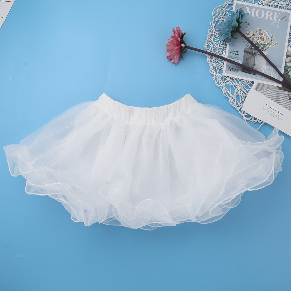 White Kids Girls 3 Layers Organza ruffles Tutu Pet... – Grandado
