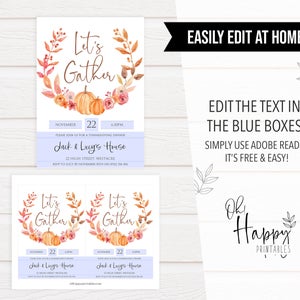 Bewerkbare Thanksgiving Uitnodiging, Vallen Thanks... – Vicedeal