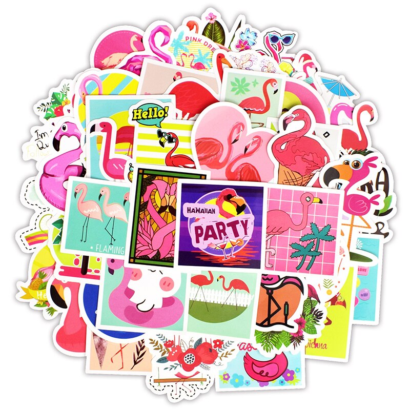 50pcs Flamingo cartoon pink girl laptop sticker fo... – Grandado