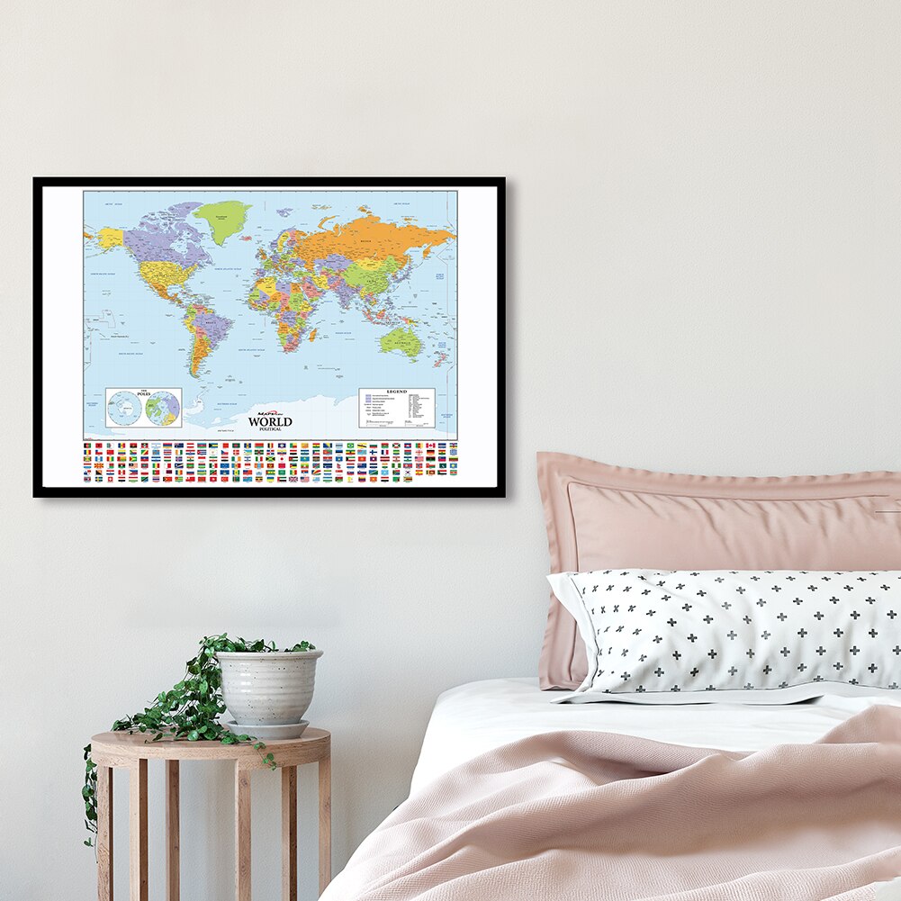 90*60cm The World Political Map with National Flag... – Grandado