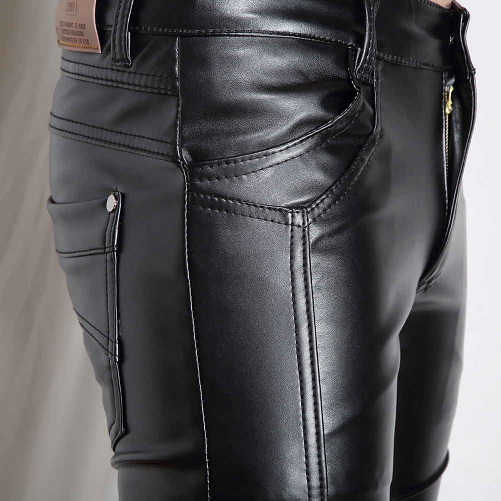 Leather pants men Solid color Rock stage suit pant... – Grandado