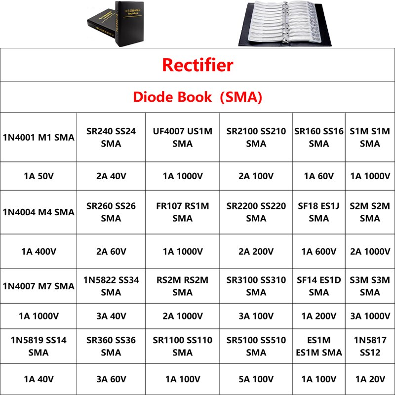 1200Pcs Rectifier Diode Sample Book SMD SMA Assort... – Vicedeal