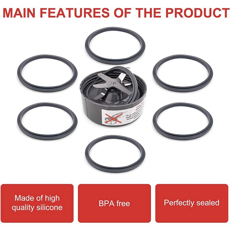 6 Pack Rubber O Ring Met Kruis Mes Voor Nutribulle... – Vicedeal